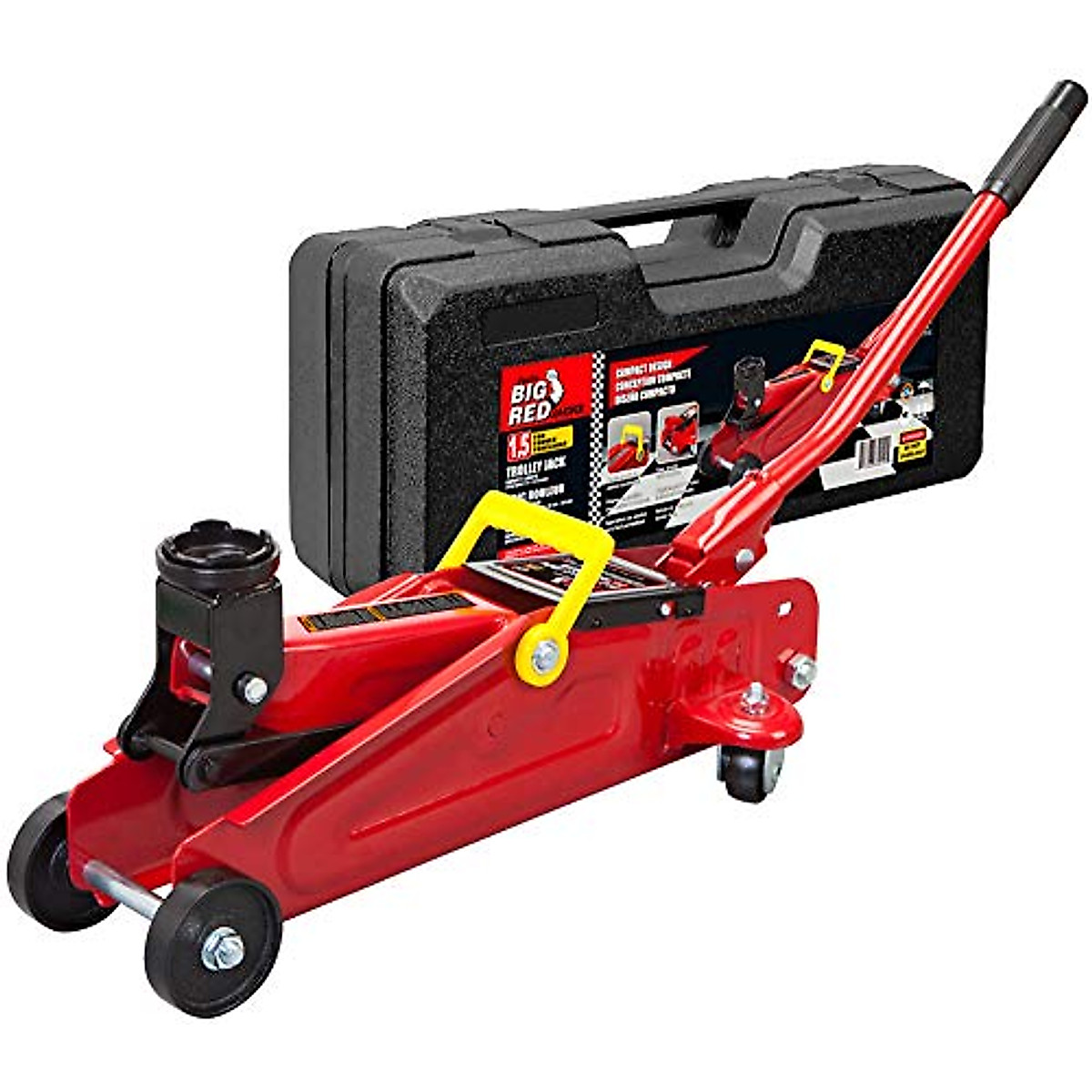 BIG RED T820014S Torin Hydraulic Trolley Service/Floor Jack with Blow Mold Carrying Storage Case, 1.5 Ton (3,000 lb) Capacity, Red