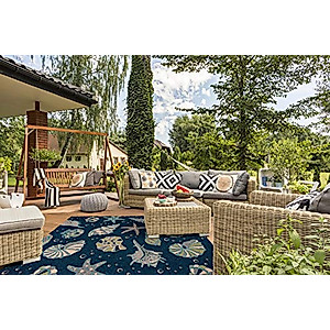GAD Great American Distributors Sanibel Premium Indoor Outdoor Area Rug Accented Island Seaside Seashell Aquatic Marine Life Design Navy Blue/Gray (5'3"x7'7")
