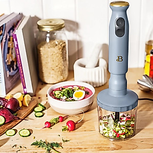 The Beautiful 2-Speed Immersion Blender with Chopper & Measuring Cup, Cornflower Blue by Drew Barrymore