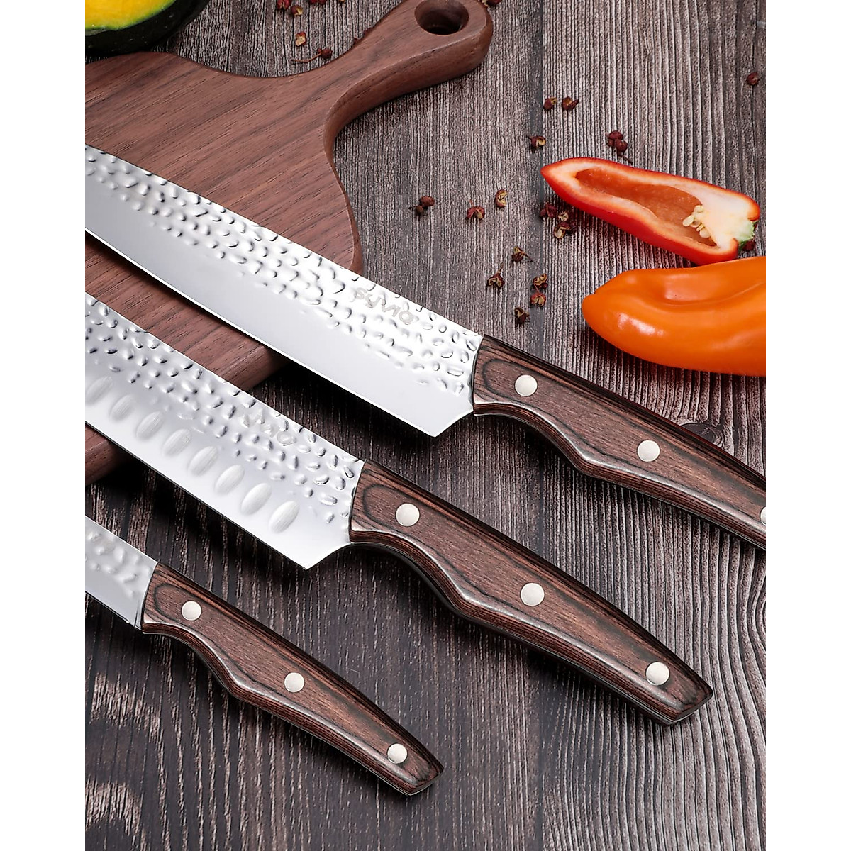 syvio Chef Knife Set, Kitchen Knives with High Carbon Stainless Steel & Wooden Handle, Kitchen Knife Set 3 PCS-8" Chef’s Knife &7" Santoku Knife&5" Paring Knife with Gift Box