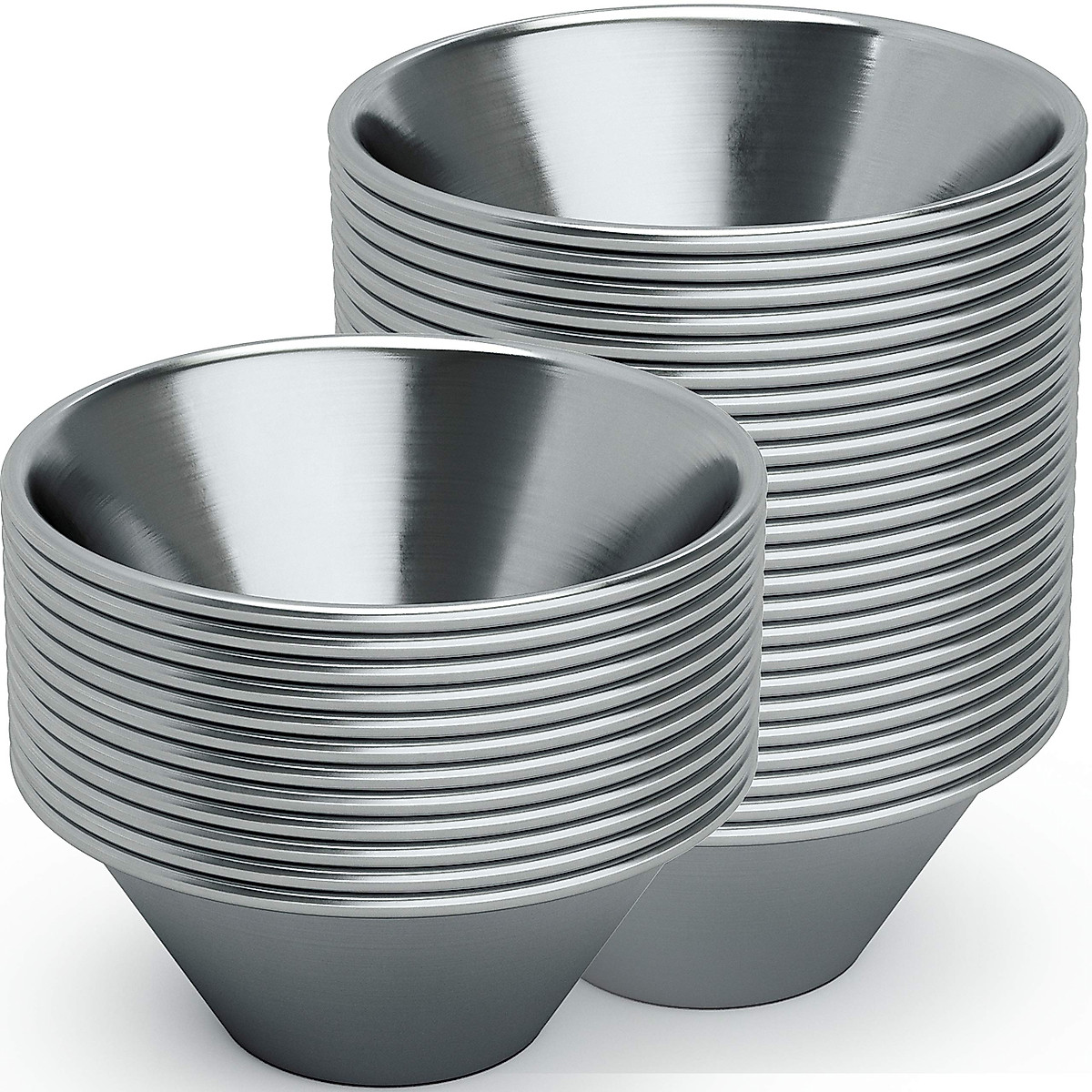 Pro-Grade Stainless Steel 1.5oz Sauce Cups 36 Pk. Reusable Stackable Metal Portion Containers for Sampling, Salad Dressing Sides or Dipping Sauces. Small Ramekin for Restaurant, Catering or Deli.