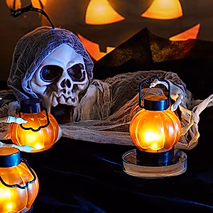 IMAGE Flickering Pumpkin Lantern Tea Lights 12 Pack Flickering LED Pumpkin Lights with Battery Operated Flameless Pumpkin Tealight Candles for Halloween, Christmas, Thanksgiving and Theme Parties