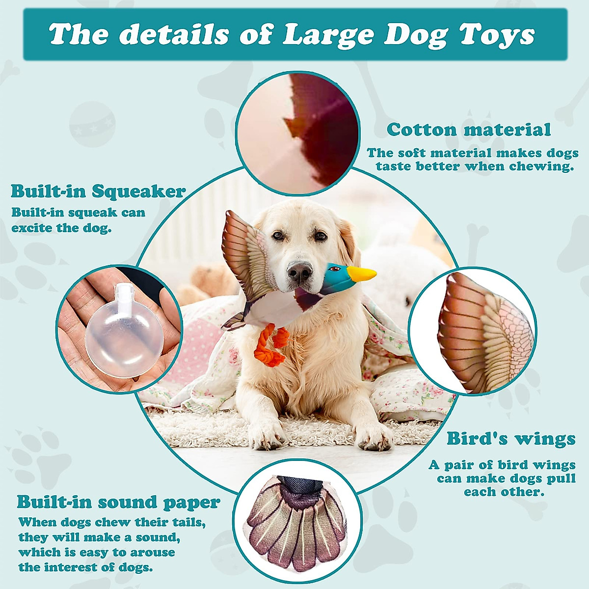 ADSDIA Squeaky Dog Toys for Puppy Teething Stuffed Plush Dog Toys for Small Medium Dogs Duck Dog Toys with 2 Rope Legs