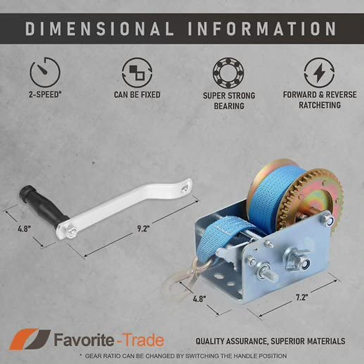 Boat Winch Strap with Hook 3200 lbs ATV - Heavy Duty Hand Crank Winch - Best Boat Trailer Winch(Mount Plate with 5 Bolts Included)