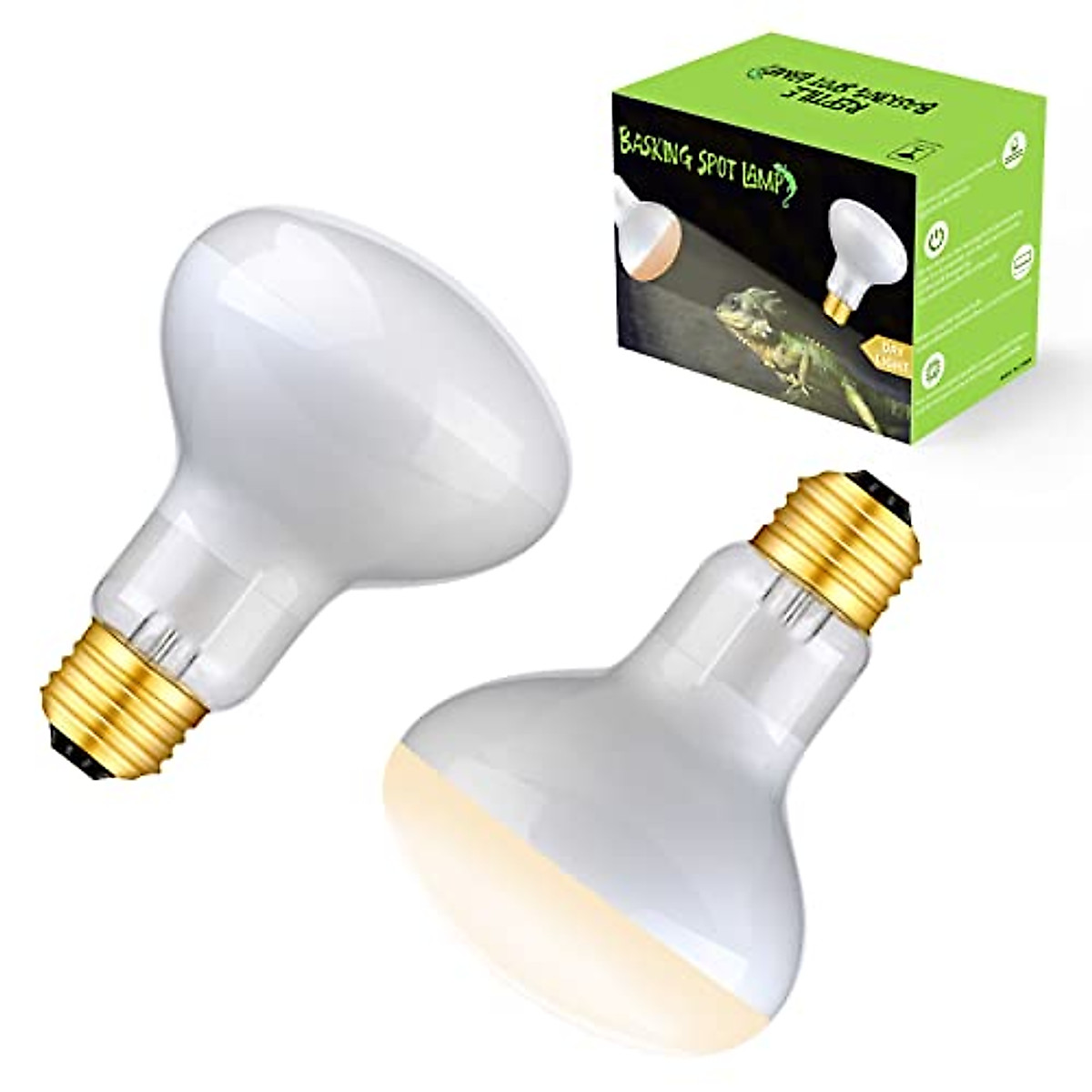 FIVEAGE 100W Sun Basking Spot Lamp UVA Glass Reptile Heat Bulb Soft White Light for Reptile & Amphibian - 2 Pack