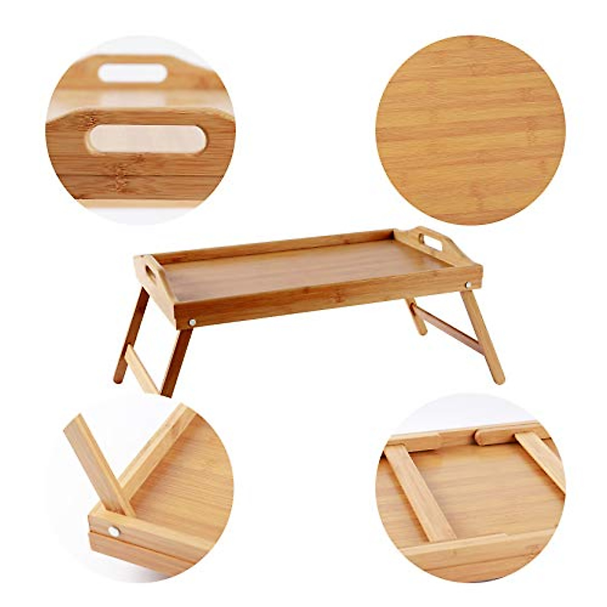 Folding Bamboo Serving Tray with Handles - Wood Table Trays for Eating Food - Portable, Breakfast, Dinner or Snack at Home (Bed, Couch, Chair) - TV Tray - Lap Desk for Laptop - Large and Roomy