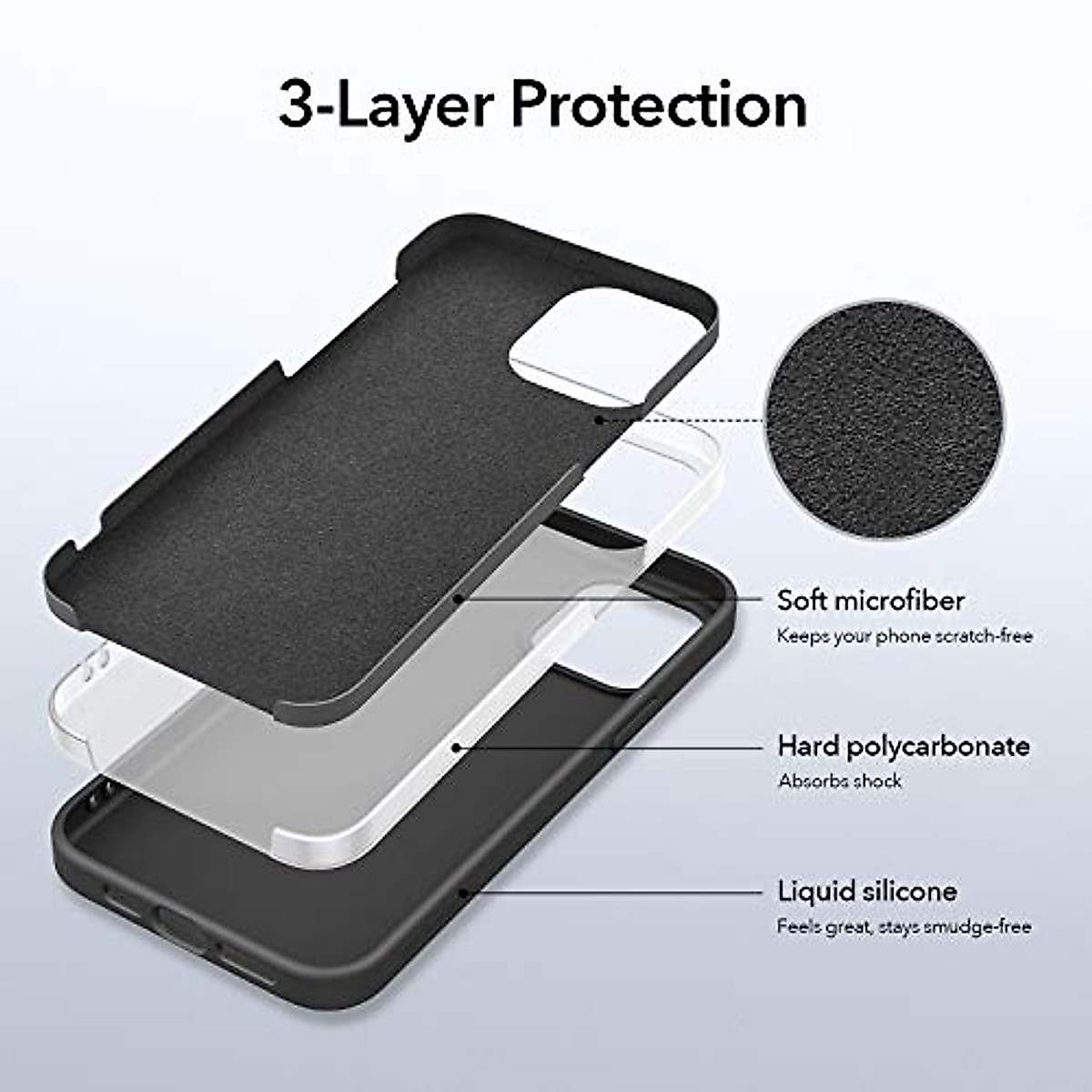 ESR Cloud Series Designed for iPhone Mini Case, Liquid Silicone Rubber Case [Comfortable Grip] [Screen & Camera Protection] [Velvety-Soft Lining] [Shock-Absorbing] for iPhone 2020, 5.4" ?Black