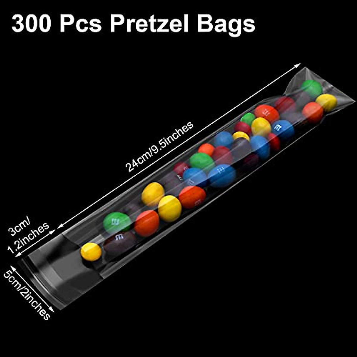 Phinus 300 Pcs Pretzel Bags 2x10 Inches, Thickened Pretzel Rod Bags, Self Sealing Cellophane Bags, Pretzels Individual Bags Clear, Prezetels Sticks Bags Food Safe Bags for Chocolate, Candies, Cookies