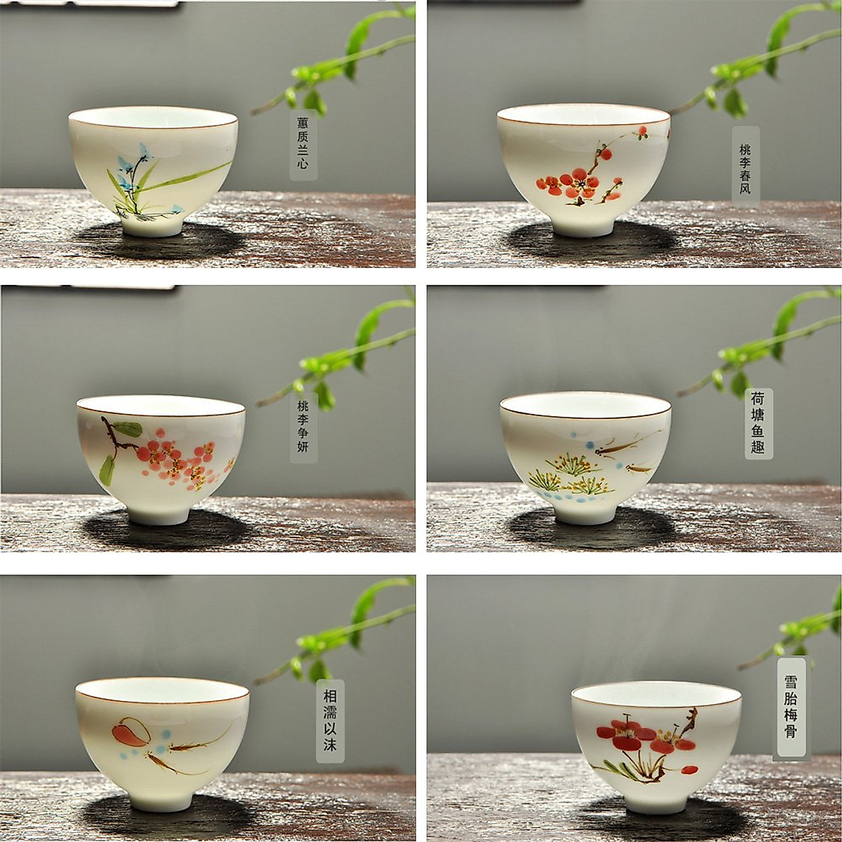 ToiM China Characteristic Exquisite Hand-painted Ceramic Tea Cup Set Kung Fu Tea Cups, Set of 6, Gift Box Packaged