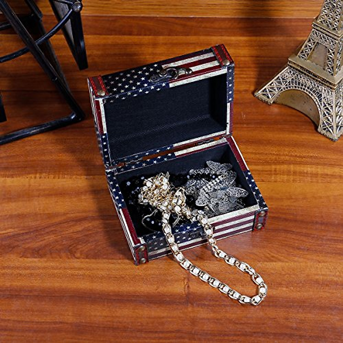 WaaHome Small Treasure Box Decorative Wooden Jewelry Keepsake Boxes For Kids Girls Boys Gifts Home Decorations (American Flag)