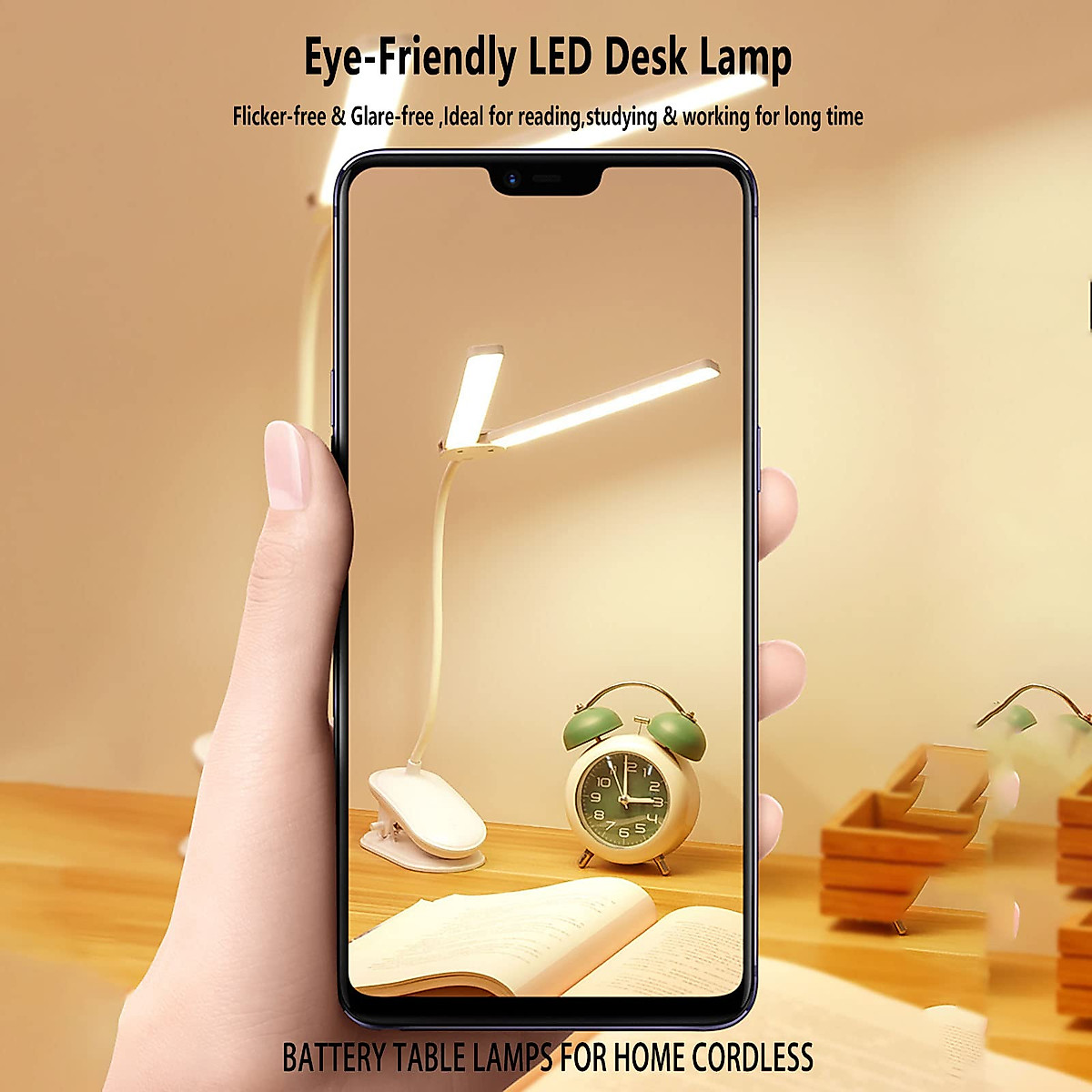 GcSige Dual Head LED Desk Lamp with Clamp, Eye-Caring Clip on Lights for Home Office, 3500mAh Rechargeable Battery Operated Table Lamps,3 Lighting Modes & Brightness Dimmer Light for Kids Students