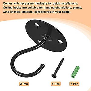 MECCANIXITY Ceiling Hooks Wall Mounted 55mm Round Plate Iron for Hanging Chandeliers Plants (Black, Pack of 2)