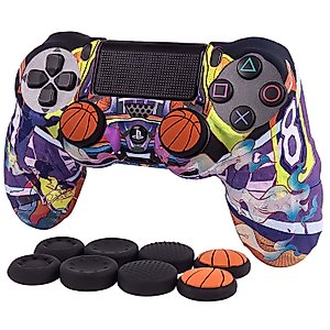 CHINFAI PS4 Controller DualShock4 Skin Grip Anti-Slip Silicone Cover Protector Case for Sony PS4/PS4 Slim/PS4 Pro Controller with 8 Thumb Grips (Kobe)
