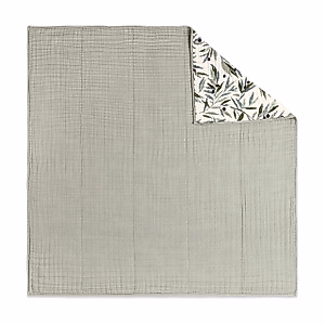 babyletto 100% Organic Cotton Quilt, GOTS-Certified, 3-Layers of Ultra-Soft and Breathable Muslin - Olive Branches