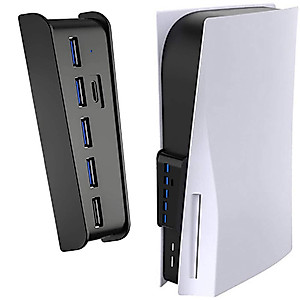 USB Port Hub for PS5, 5 Port USB Extender High-Speed Transmission Expansion Adapter Converter Splitter with 4 USB 2.0 Port+1 USB Charging Port+1 Type C 3.1 Port for PlayStation 5 Gaming Console-Black