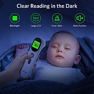 BESTEK Forehead Thermometer, Thermometer No Touch for Adults and Kids, Large LCD Screen Digital Infrared Thermometer for Home with Fever Alarm, Non Contact with 3-Color Indicator for Home