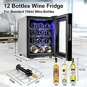 GEVEELIFE 12 Bottle Wine Fridge Small, Quiet Wine Cooler Refrigerator Freestanding with Digital Temperature Control Mini Wine Fridge Under Counter, Wine Cellar for Red, White, Champagne