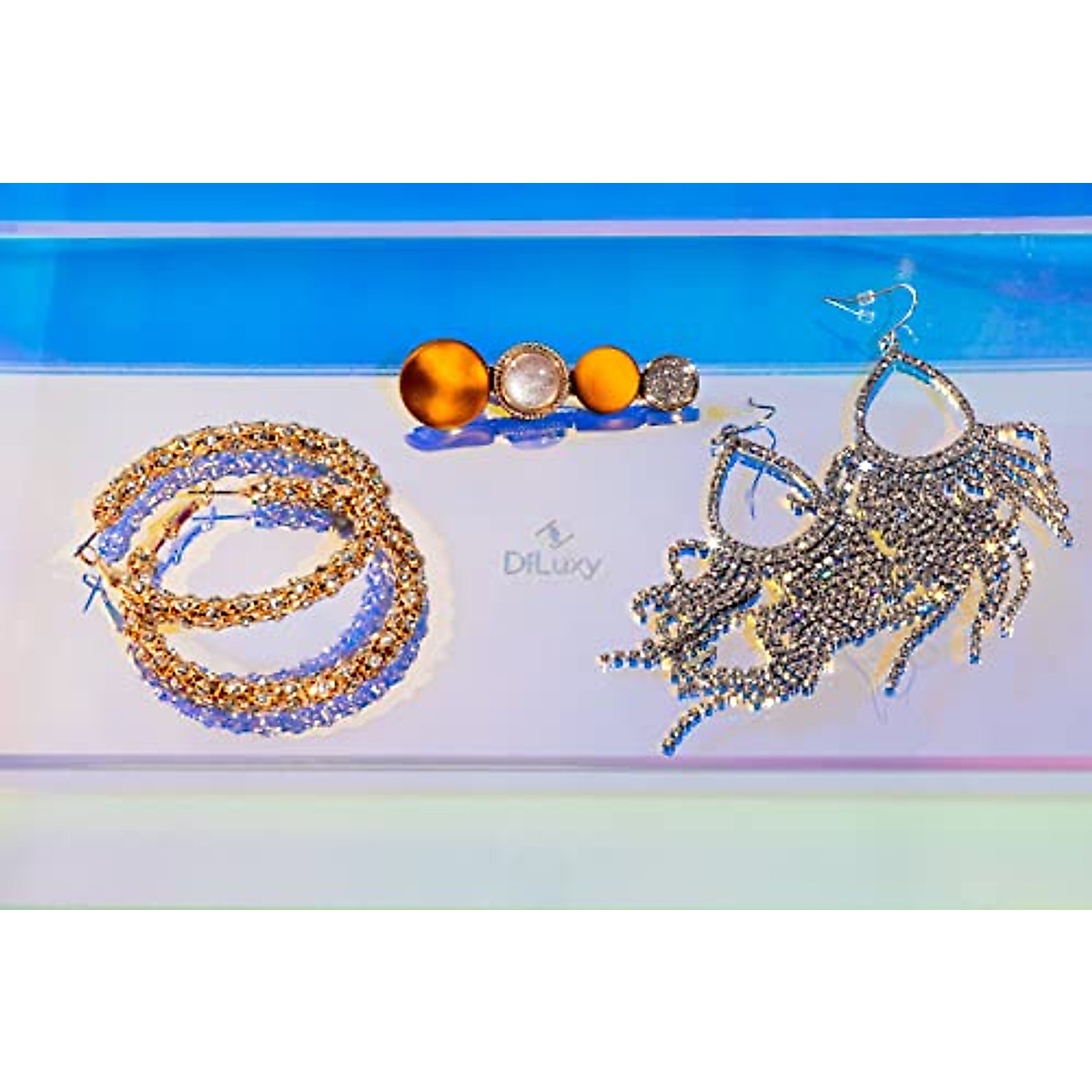 Iridescent Acrylic Bathroom Tray, Vanity Serving Tray with Gold Handle, Home Decor, Tray for Bathroom Countertop, Cosmetic Organizer, Glass Tray for Vanity, Bedroom Counter Tray