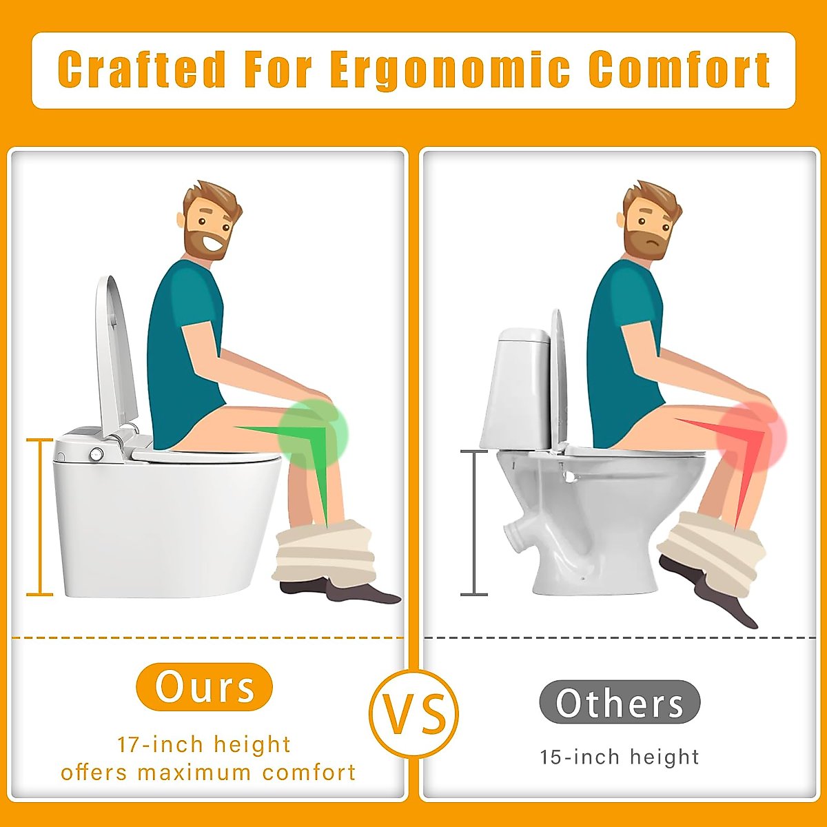 Liyarya Smart Bidet Toilet, Tankless Toilet with Built-in Bidet Seat, Modern Toilet with Foot Sensor Operation, Heated Seat, Auto Open/Close, Auto Flush, LED Light, Digital Display, Remote Control