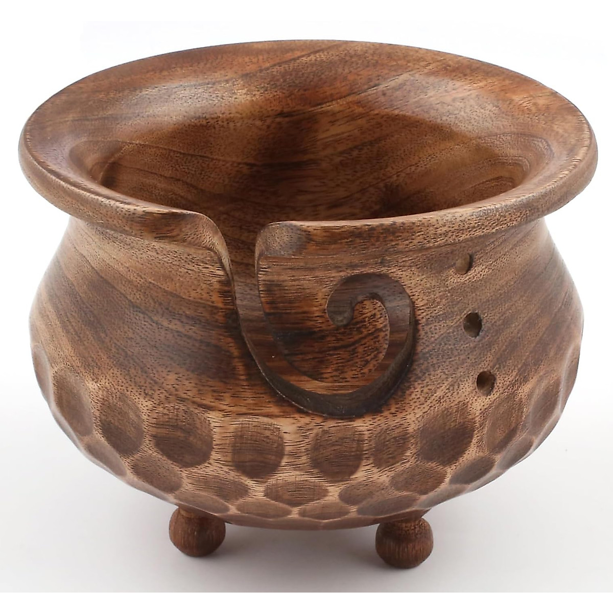 Yarn Bowl - Wooden Yarn Bowls for Crocheting with Holes, Preventing Slipping and Tangles, Indian Handmade Craft Knitting Bowl Mothers Day Gift for Knitting Lovers - White