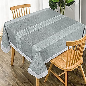 JUCFHY Square Vinyl Tablecloth with Flannel Backing,Plastic Waterproof Square Tablecloths,Flannel Backed Table Cloth for Outdoor Camping Picnic,Wipeable PVC Table Cover(Grey,58x58 Inch)