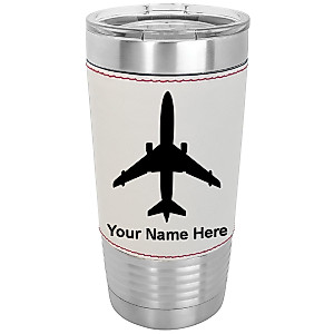 LaserGram 20oz Vacuum Insulated Tumbler Mug, Jet Airplane, Personalized Engraving Included (Faux Leather, Baseball Style)