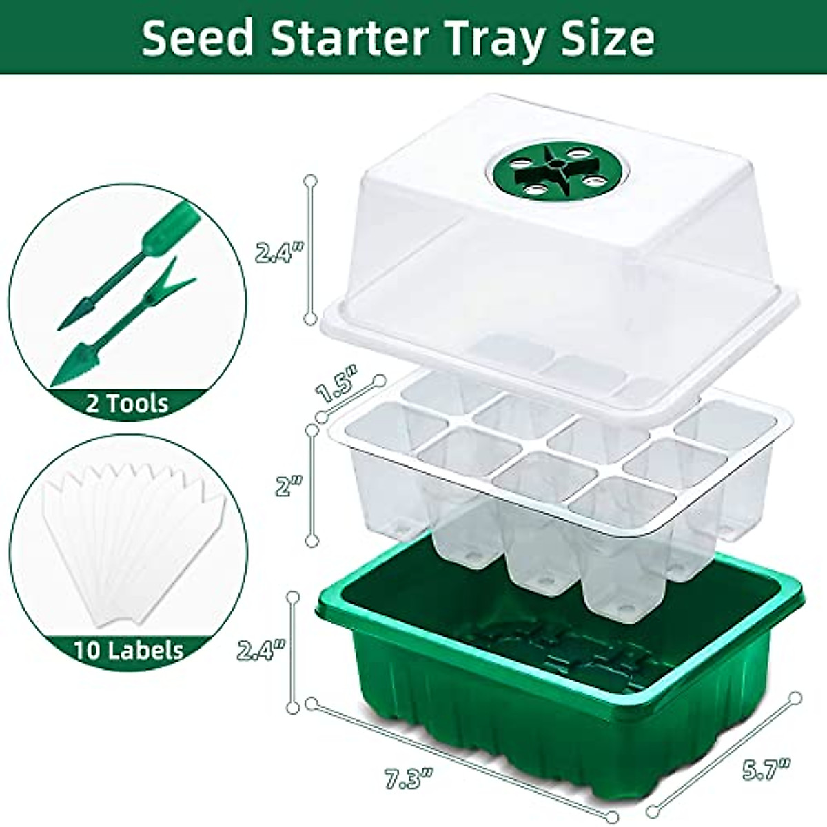 IWNTWY 10 Packs Seed Starter Tray, Seed Starter Kit with Humidity Dome and Base, Plant Starting Kit Mini Greenhouse Germination Kit for Indoors Seeds Sprout Growing Starting, 12 Cells Per Tray