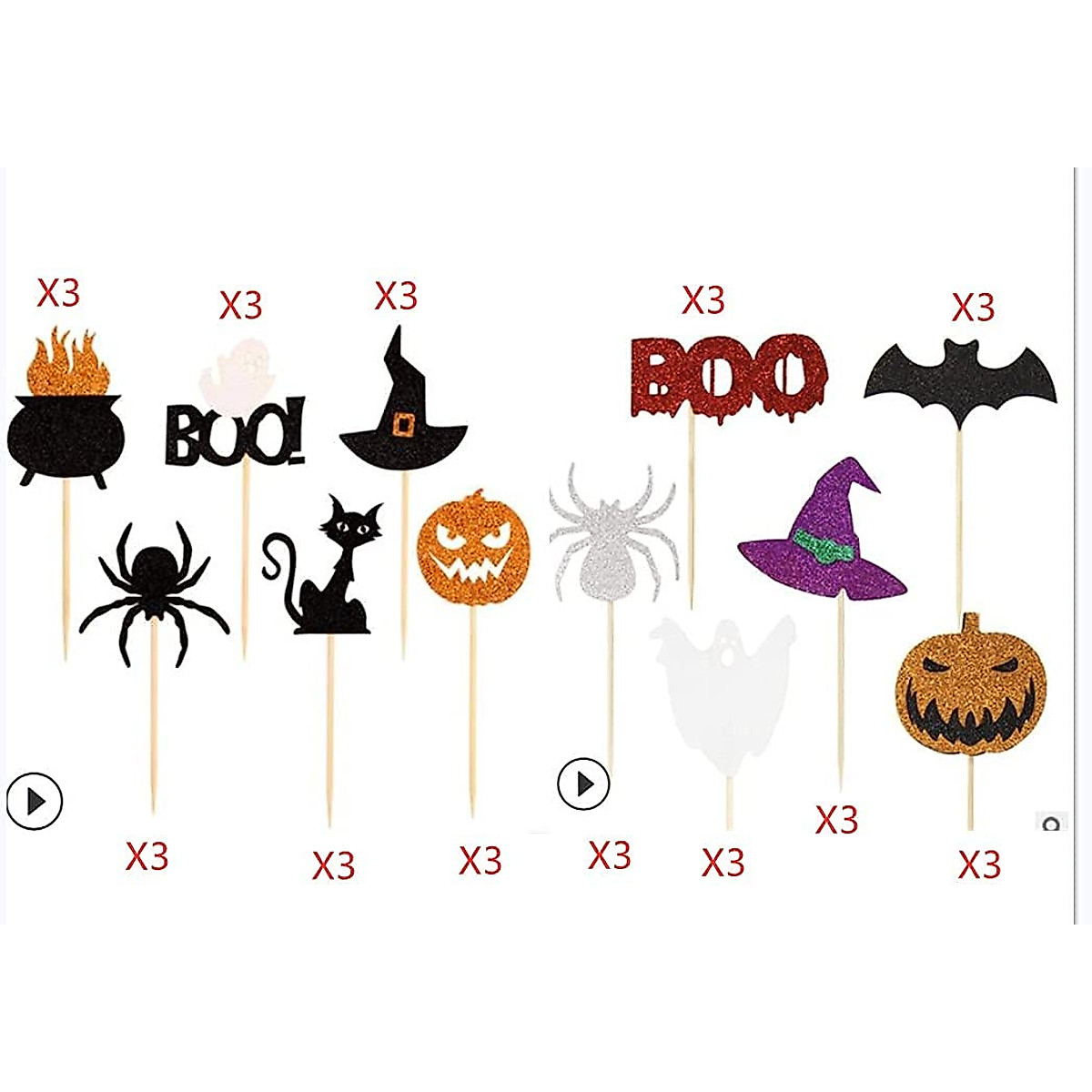 36 pcs Halloween Ghost Boo Glitter Cupcake Toppers Ghost Boo 36 Pack Cupcake Topper muffin for Halloween, Birthday, Decoration Party Supply