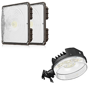 CINOTON 42W LED Barn Light Dusk to Dawn Outdoor Lighting, Black 1 Pack & 40W Outdoor LED Canopy Light 2Pack