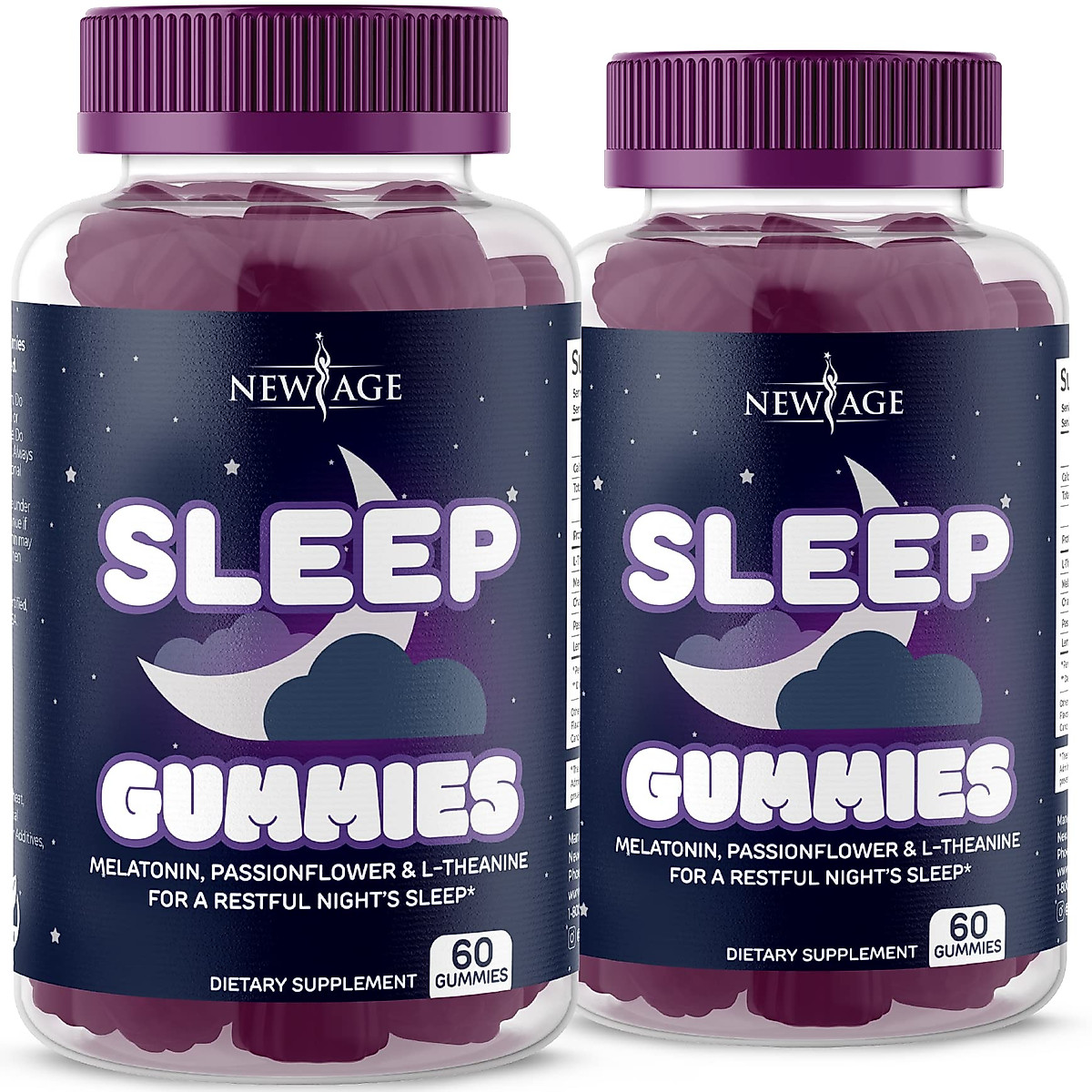 NEW AGE Sleep Melatonin Gummies 2 Pack - All Natural Flavor with L Theanine, Passionflower, Chamomile, and Lemon Balm - Made in The USA - 120 Gummies - 60 Night Supply