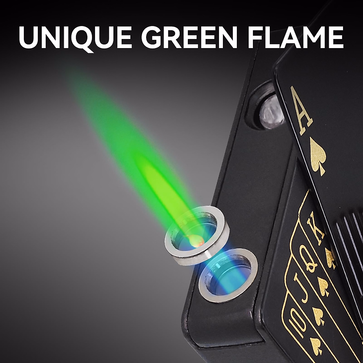 2 PACK Jet Torch Lighter Ace Card Lighter Green Flame Refillable Butane Lighter Ace of Spades Cool Lighter Adjustable Windproof Poker Lighter Playing Cards Pocket Lighter (without Gas)