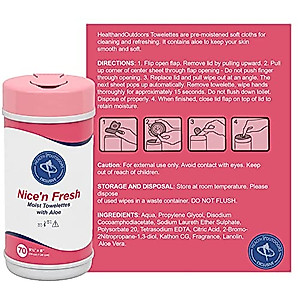 HAO Nice 'n Fresh Moist Towelettes Refreshing Skin Cleansing Wipes With Aloe and Lanolin (70 Count) Travel Tub