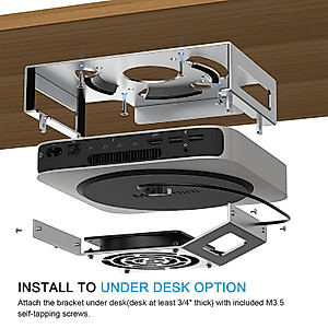 IFCASE Mac Mini Cooling Fan Mount, Behind Monitor, Under Desk, Wall Mount Cooling Fan Stand for Mac Mini 2010 to 2023 M2, Compatible VESA Holder with Anti-Scratch Pad (Silver)