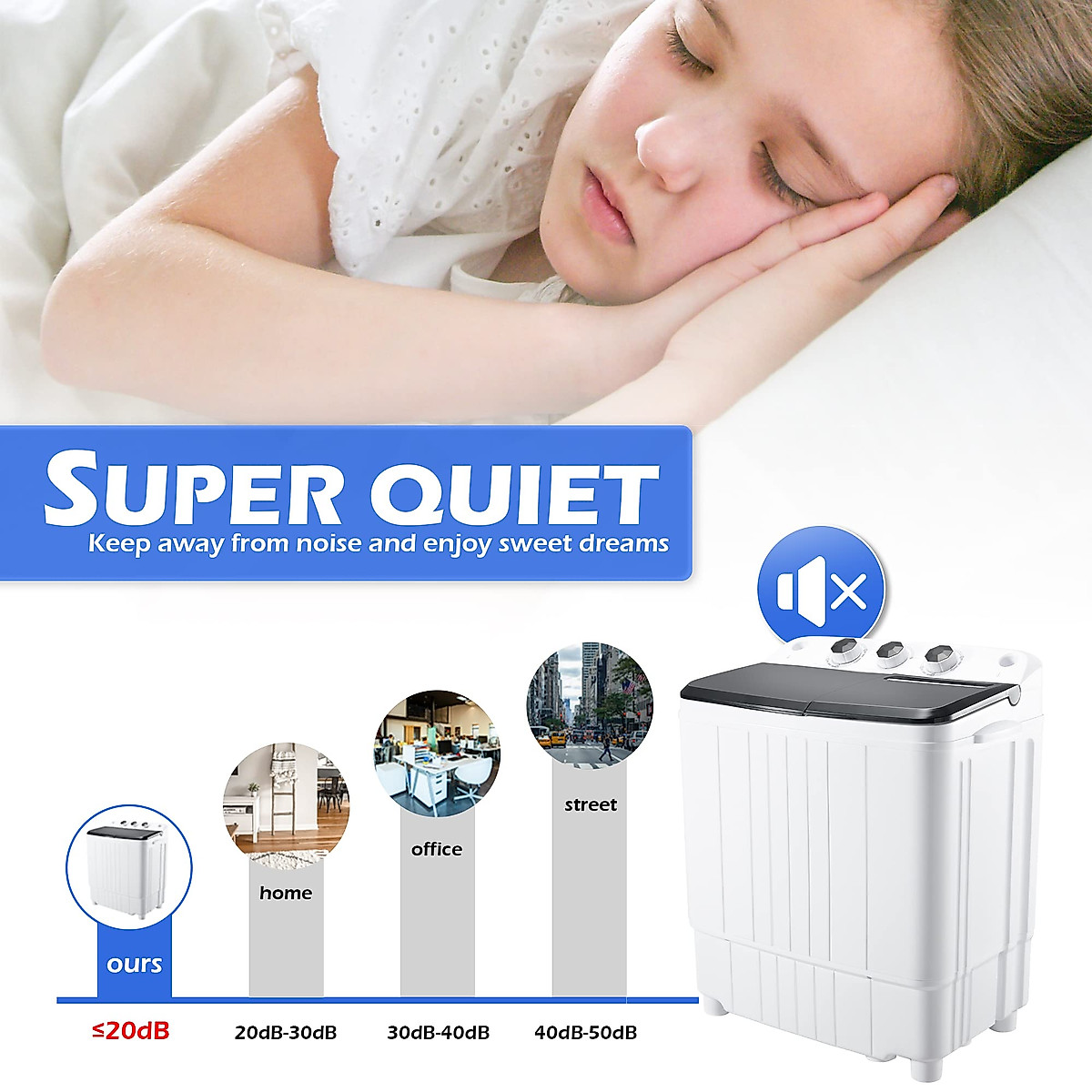 Portable Washing Machine 15Lbs Capacity Washer and Dryer Combo 2 In 1 Mini Compact Twin Tub Washing Machine Laundry Washer(9Lbs) & Spinner(6Lbs) with Built-in Gravity Drain Pump,Low Noise and Easy Store for Apartment,Dorms,RV Camping (Black)