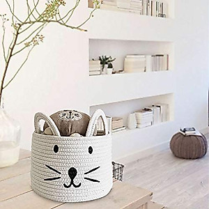 Small Woven Cotton Rope Storage Basket,2 Pack Cute Cotton Rope Baskets with handle,Baby Nursery Organizer for Toy Storage Bin | Pet Gift Basket for Cat,Dog,10 x 10 x 7 Inch