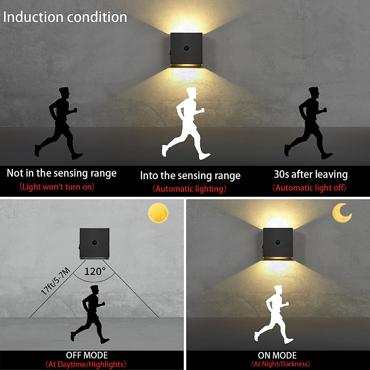 Battery Operated Wall Sconce Set of Two, USB Rechargeable LED Wall Light with Motion Sensor, 5W Indoor Cordless Wall Lamp with Switch, 3000K Warm White Magnet Wall Sconces for Bedroom Stairs Hallway