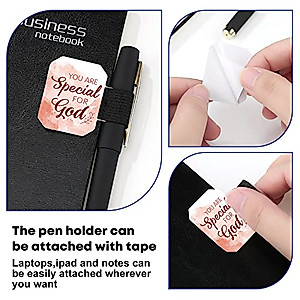 12 Pack Pen Loop Holder with Inspirational Quote Self Adhesive Pen Holder Pen Clip for Notebook Pen Holder Leather Pencil Holder with Elastic Pen Loops for Planner Journals Calendars Tablet Case