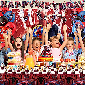 Spider Birthday Party Supplies, Spider Birthday Party Decorations Include Backdrop, Birthday Banner, Hanging Swirls, Spider Balloons, Cupcake Toppers, Tablecloth