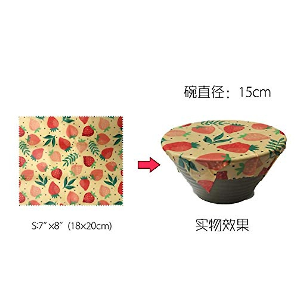 VOVOLO (Strawberry Print 3 Pack S/M/LReusable Beeswax Food Wraps Eco Friendly Wrappers Sustainable Plastic Free Food Storage Washable Bowl Covers Sandwich Wrappers