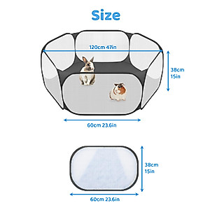 Small Animals C&C Cage Tent, Breathable & Transparent Pet Playpen Pop Open Outdoor/Indoor Exercise Fence, Portable Yard Fence for Guinea Pig, Rabbits, Hamster, Chinchillas and Hedgehogs