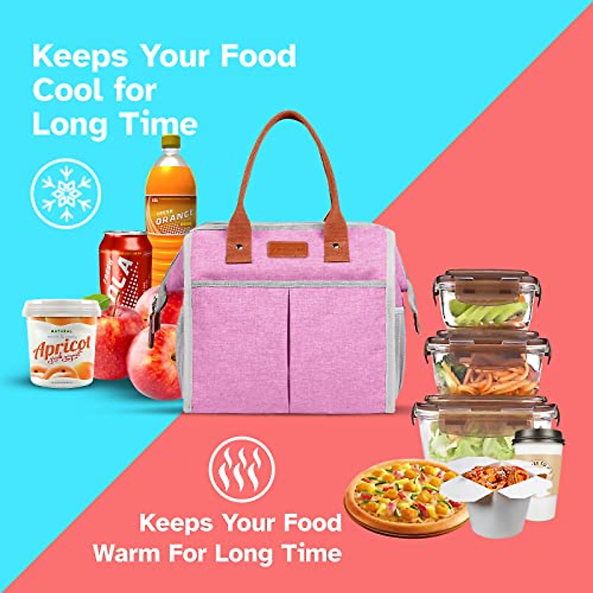 EASYFUN Lunch Bag for Women & Men, Large Insulated Lunch Box Cooler Tote Bags, Adult Reusable Lunch Boxes with Water Resistant for Work, Travel and Picnic (Rose Pink)