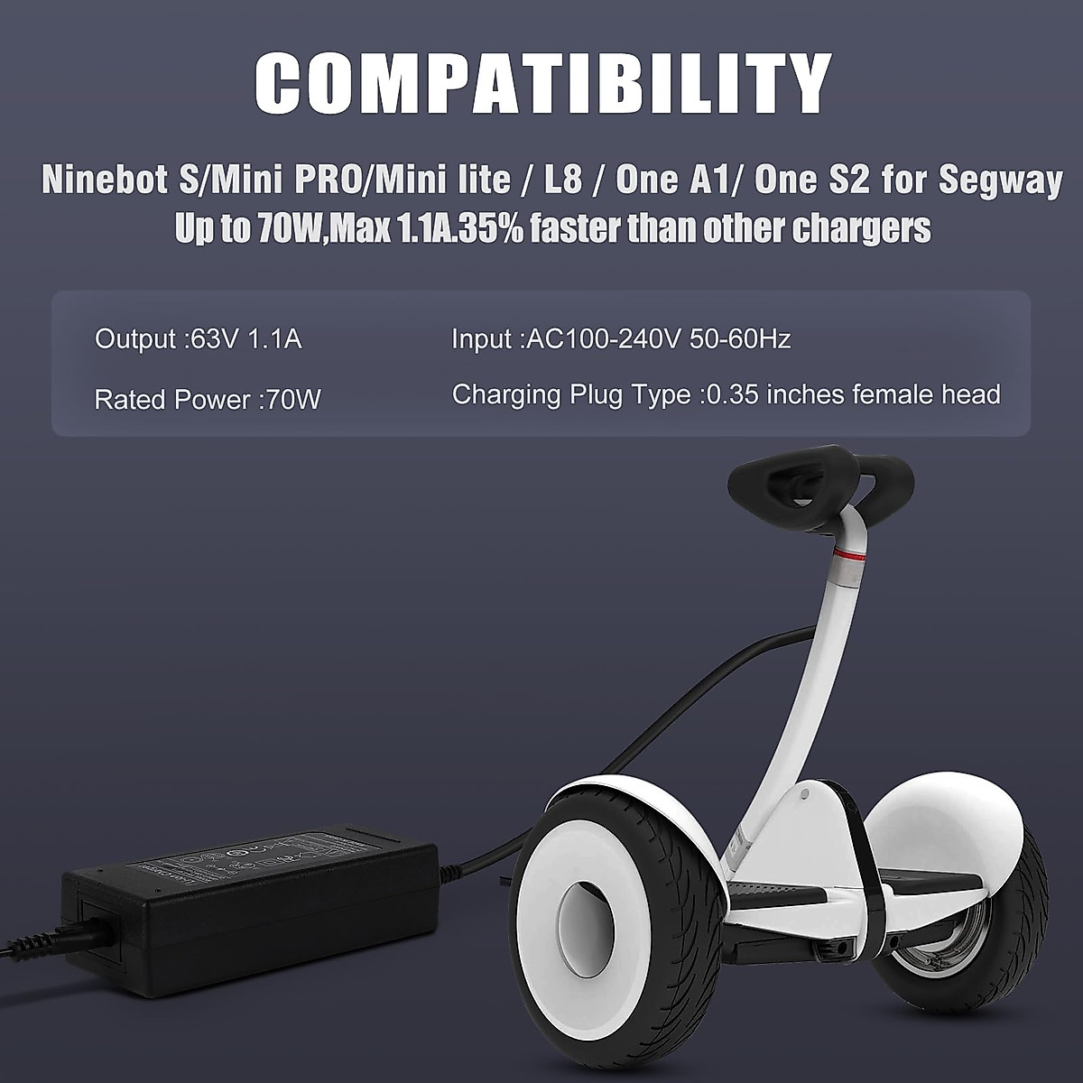 63V 4 Prong Charger for Ninebot S (Not for S-Plus) / Mini PRO/Mini lite / L8 / One A1/ One S2/ S-MAX, N3M240, GoKart Kit, Gokart PRO, 4-Pin fits for Segway Ninebot Charger