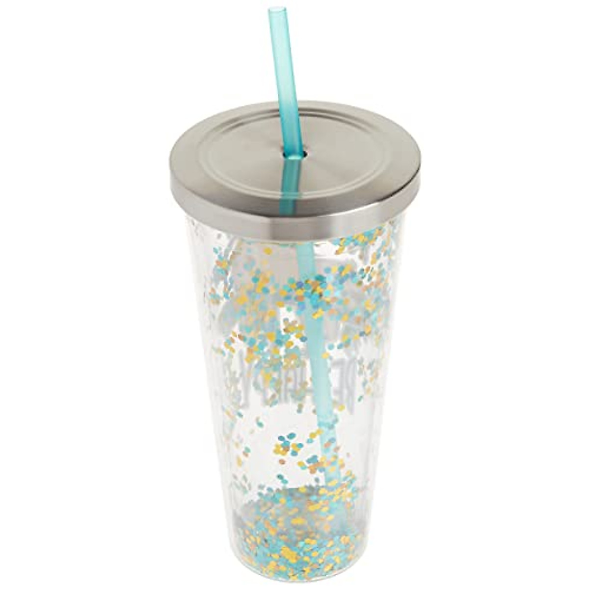Spoontiques - Glitter Filled Acrylic Tumbler - Glitter Cup with Straw - 20 oz - Stainless Steel Locking Lid with Straw - Double Wall Insulated - BPA Free - Sloth