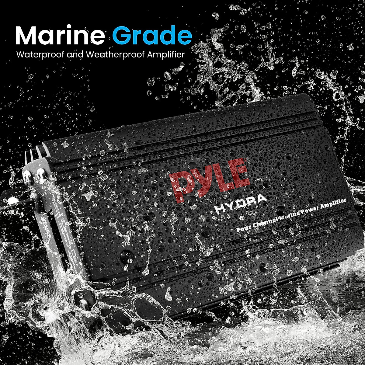Pyle Hydra Marine Amplifier - Upgraded Elite Series 800 Watt 4 Channel Micro Amplifier - Waterproof, GAIN Level Controls, RCA Stereo Input, 3.5mm Jack, MP3 & Volume Control (PLMRMP3B)