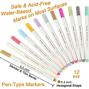Sunshilor Metallic Markers Fine Point Metallic Marker Pens for Black Paper, Art Rock Painting, Easter Egg, Halloween Pumpkin, Card Making, Metal, Ceramics, Wine Glass, Set of 12
