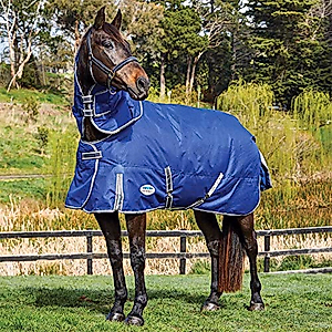 WeatherBeeta ComFiTec Premier Free II Detach-A-Neck Heavy Horse Blanket, Dark Blue/Grey/White, 78"
