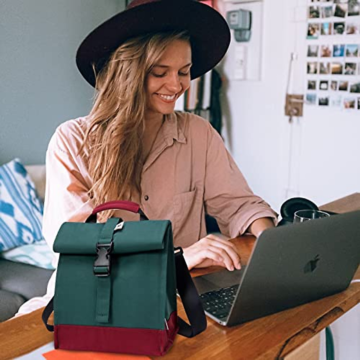 SUNNY BIRD Insulated Lunch Bag Rolltop Lunch Box Tote Lunchbox Bag for Women, Men, Adults and Teens (Green)