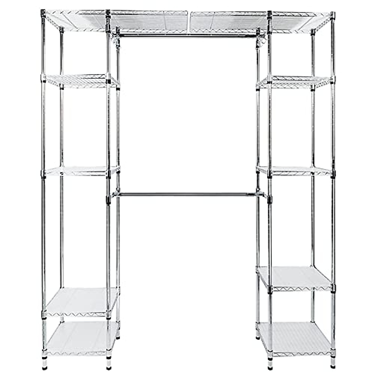 NC Portable Simple Assembly Wardrobe Hanger Closet Storage Rack System Kit Expandable Clothes Storage Metal Rack Storage Cabinet Shoe Cabinet-Silver