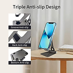 Cell Phone Stand, Adjustable Foldable Aluminum Desktop Phone Holder Cradle Dock Compatible with iPhone 14 13 12 11 Pro Max, SE, XR, 8 Plus, Android Smartphone, Pad, Desk Accessories