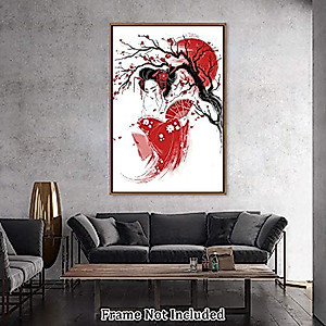Canvas Wall Art Japanese Geisha Canvas Print Artwork Red Sun And Japanese Woman Wall Art Paintings Modern Picture Print Unframed for Living Room Dinning Room Bedroom Bathroom Home Decor 20x30inch